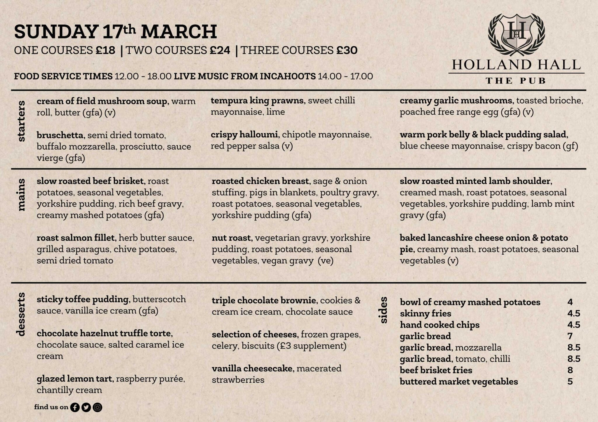 The Pub Menus | Holland Hall